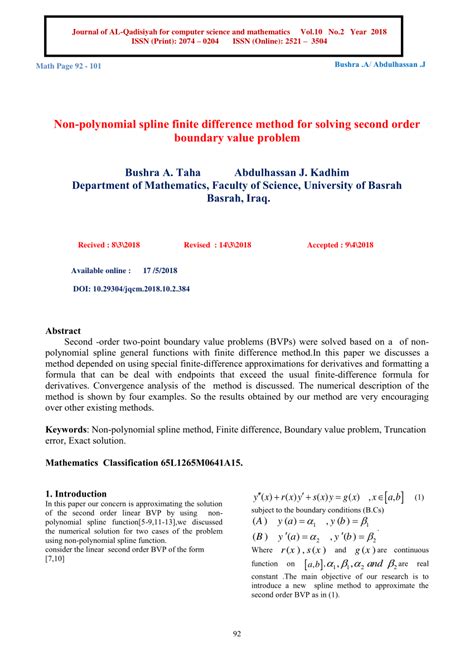 pdf non polynomial spline finite difference method for solving second order boundary value problem