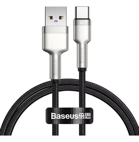 Cabo Turbo Baseus Metal 66w 6a Nylon Usb P Tipo C 1m Cor Preto