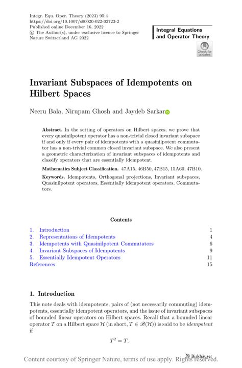 invariant subspaces of idempotents on hilbert spaces request pdf