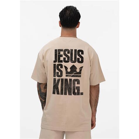 Camiseta Streetwear Jesus Is King M 2 Beje Camisa Crista Skate