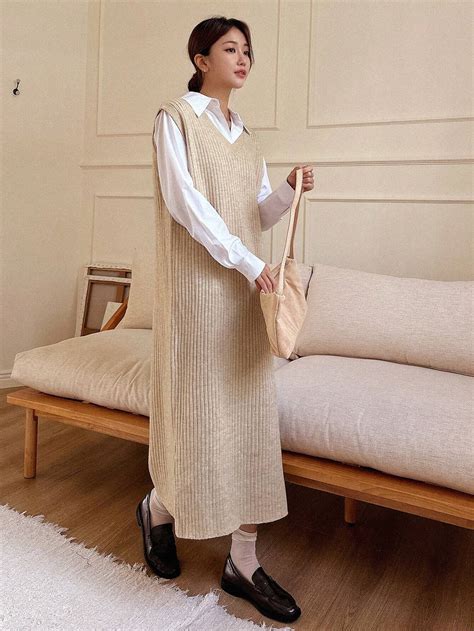 DAZY Split Hem Sleeveless Sweater Dress Without Blouse SHEIN USA