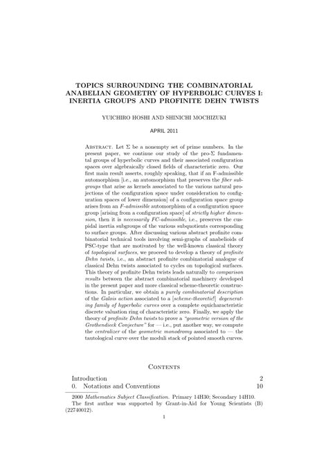 pdf topics surrounding the combinatorial anabelian geometry of hyperbolic curves i inertia
