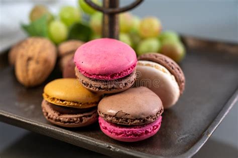Macarons Or French Macaroon Sweet Meringue Based Confection Made With