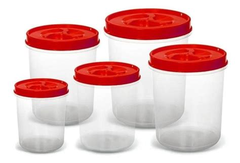 Conjunto De Potes Para Mantimentos Em Plástico Tampa De Rosca 5 Peças