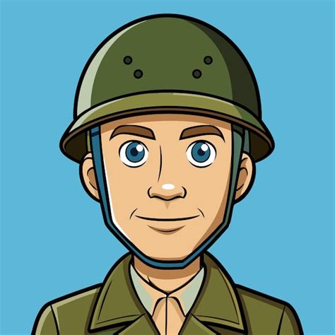 Un Dibujo De Dibujos Animados De Un Soldado Con Ojos Azules Y Una Gorra
