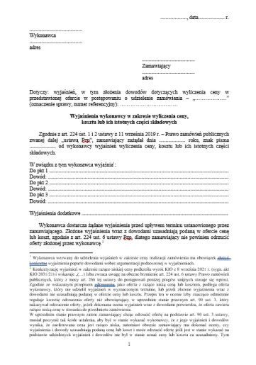 Wyjaśnienie rażąco niskiej ceny wzór dokumentu Portal ZP