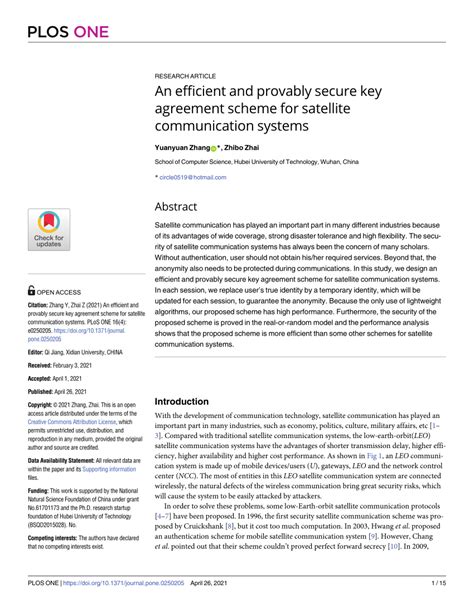pdf an efficient and provably secure key agreement scheme for satellite communication systems
