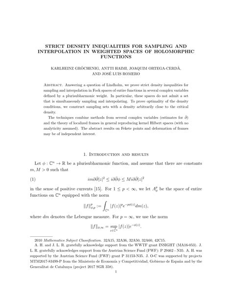 pdf strict density inequalities for sampling and interpolation in weighted spaces of