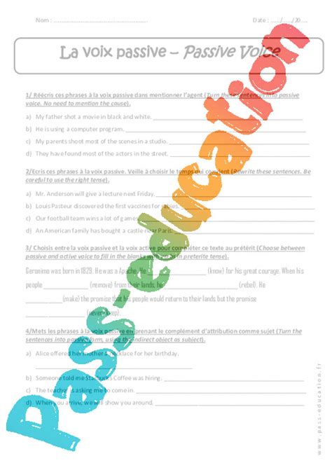 Voix passive Passive Voice 3ème Exercices corrigés PDF à imprimer