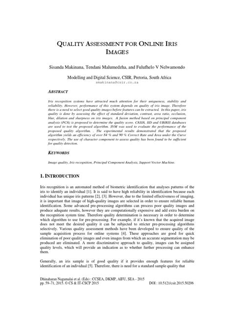 quality assessment for online iris images pdf principal component analysis support vector