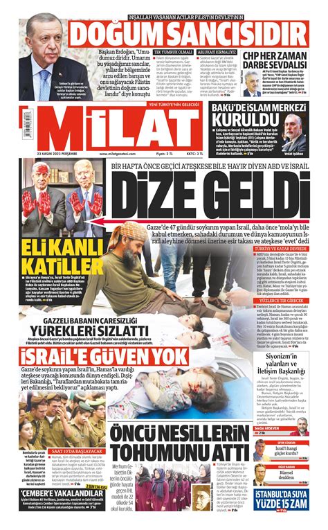Milat Gazetesi 23 Kasım 2023 Perşembe Günü Manşeti