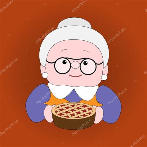 Cute Granny In Glasses Holding Pie Funny Cartoon Vector Illustration