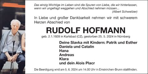 Traueranzeigen Von Rudolf Hofmann Trauer Nn De