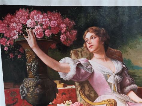 Portrait Femme Avec Fleurs Tableau Peinture Huile Sur Toile Figure