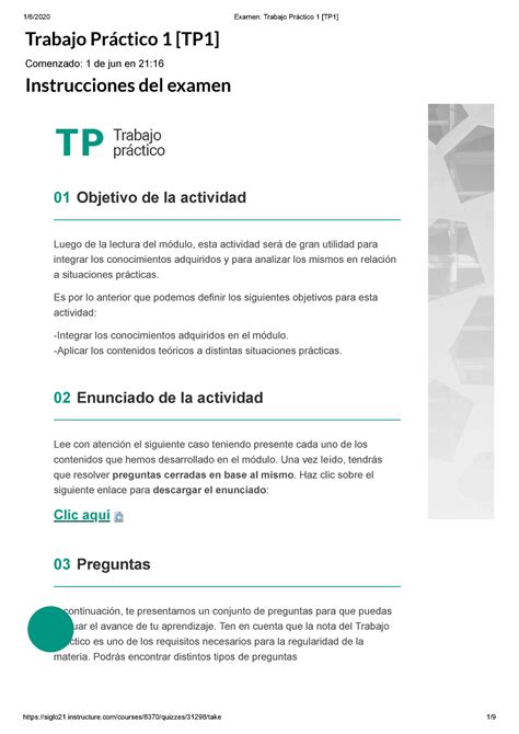 Examen Trabajo Práctico 1 TP1 Trabajo Práctico 1 TP1 Comenzado 1