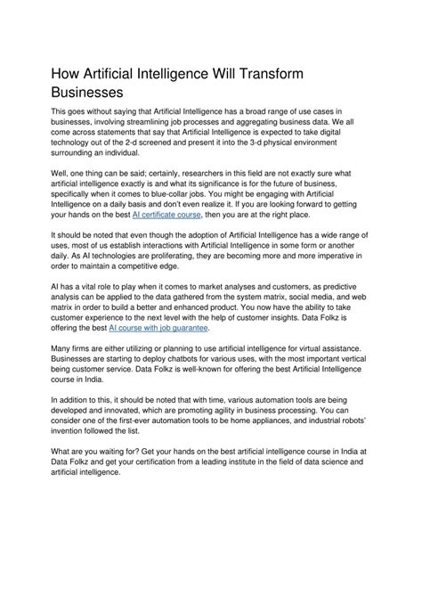 PPT How Artificial Intelligence Will Transform Businesses PowerPoint