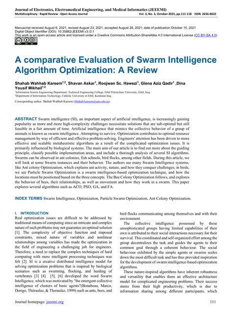 pdf a comparative evaluation of swarm intelligence algorithm optimization a review