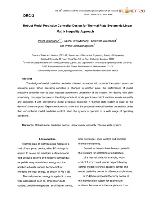 pdf drc 3 robust model predictive controller design for thermal plate system via linear matrix