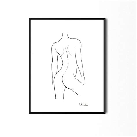 Dibujo de línea Naked Woman Arte artístico Silueta de mujer Etsy