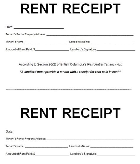 Printable Landlord Rent Receipt Template