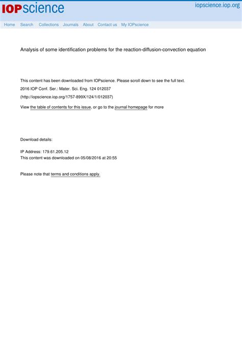 pdf analysis of some identification problems for the reaction diffusion convection equation
