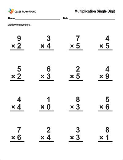 Single Digit Multiplication Worksheets Free