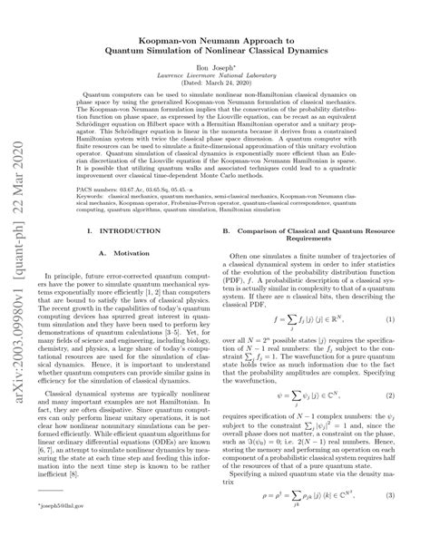pdf koopman von neumann approach to quantum simulation of nonlinear classical dynamics