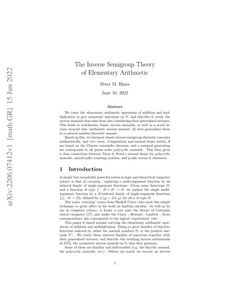 pdf the inverse semigroup theory of elementary arithmetic