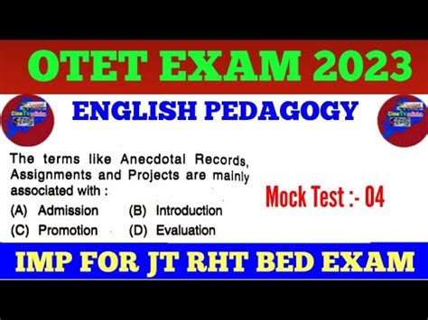 English Pedagogy MCQs For OTET JT OSSTET RHT Exam OTET Previous