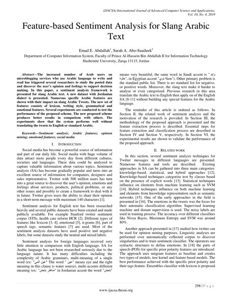 pdf feature based sentiment analysis for slang arabic text