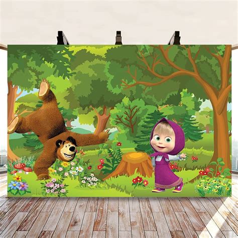 Buy Suangxi Happy Birthday Backdrop Banner Masha And The Bear Party