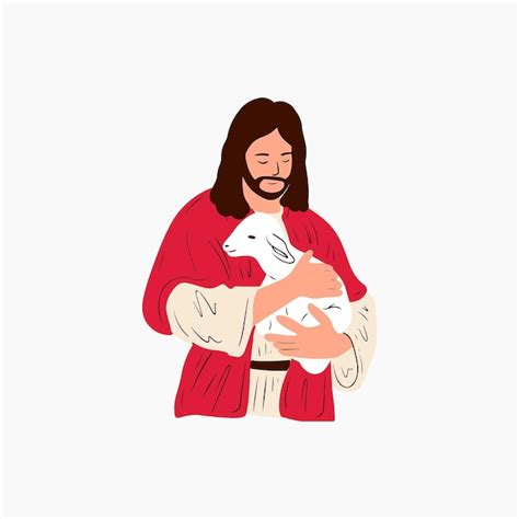 예수 선한 목자 그림 프리미엄 벡터