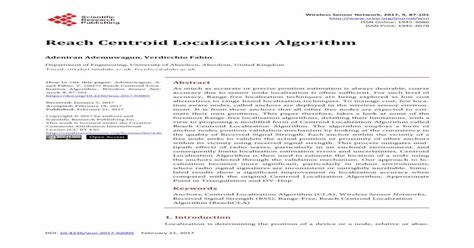 reach centroid localization algorithm · accuracy range free localization techniques are being