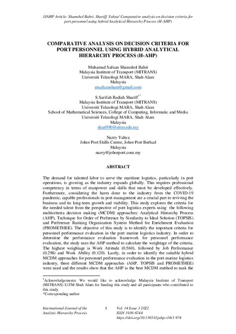 pdf comparative analysis on decision criteria for port personnel using hybrid analytical