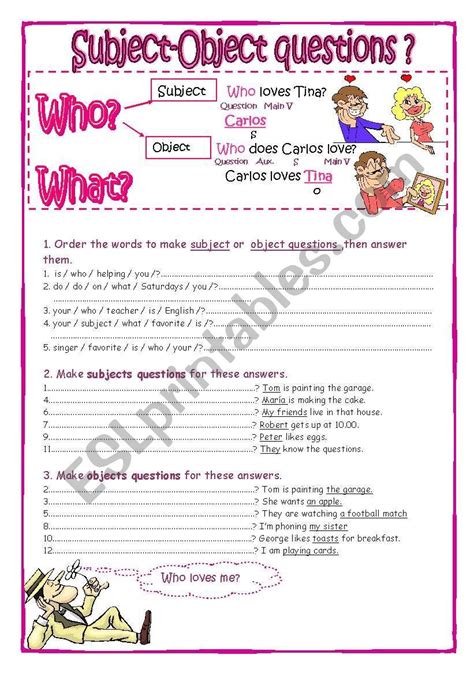 Subject Object Questions ESL Worksheet By Josecarmen Subject Object