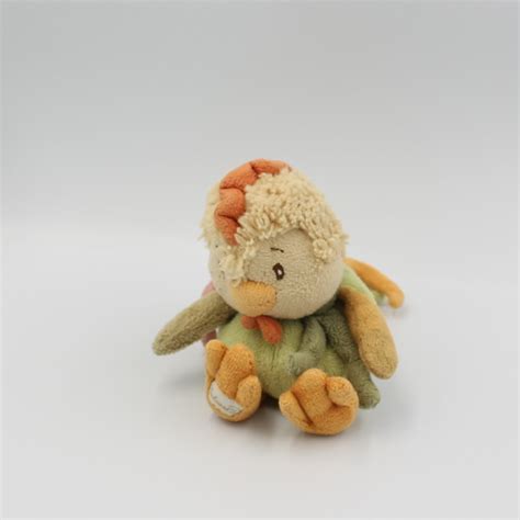 Doudou Oiseau Poule Coq Vert Beige Orange BUKOWSKI