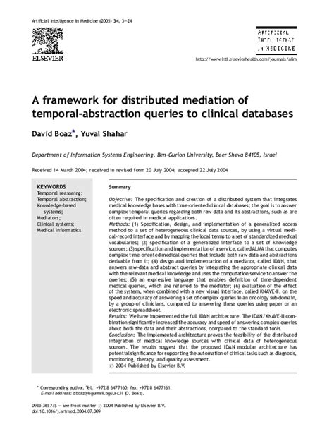 pdf a framework for distributed mediation of temporal abstraction queries to clinical