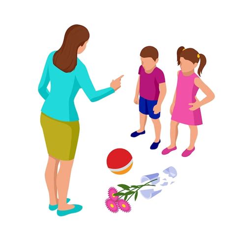 Une Mère Isométrique Stricte Gronde Ses Enfants Pour Un Vase Cassé En