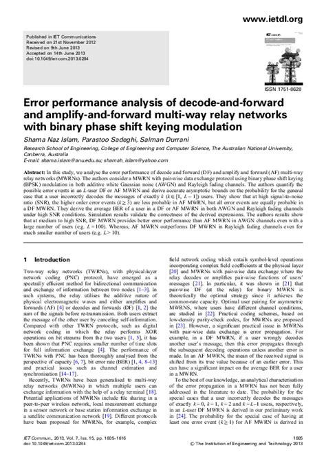 pdf error performance analysis of decode and forward based cooperative systems with relay