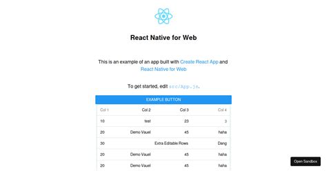 React Native Editable Table Examples Codesandbox
