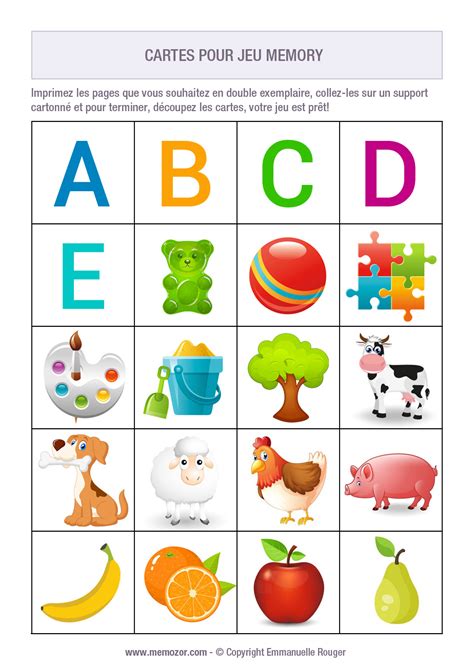 Jeu de memory à imprimer pour les tout petits Jolies images