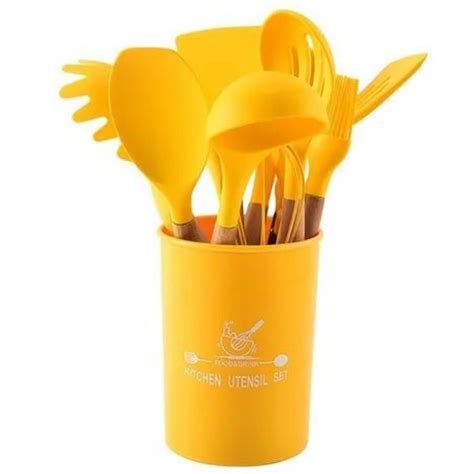 Kit C 12 Utensílios De Cozinha Silicone Cabo Madeira MadeiraMadeira