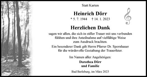 Traueranzeigen von Heinrich Dörr Trauer in NRW de
