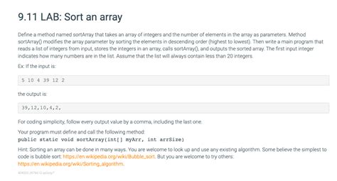 solved define a method named sortarray that takes an array