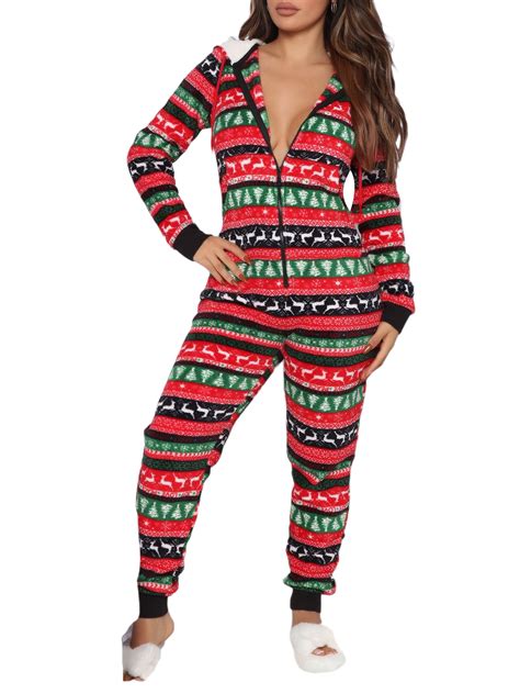 Christmas Adult Onesie Pajamas For Women One Piece Fleece Fuzzy Warm