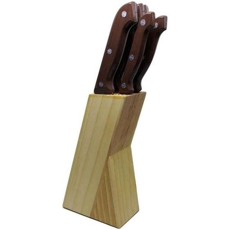 Conjunto de Facas em Aço Inox Cepo de Madeira 5 Peças HAÜSKRAFT