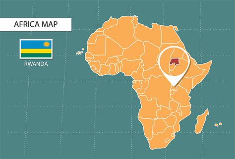 mapa de ruanda en la versión de zoom de áfrica iconos que muestran la