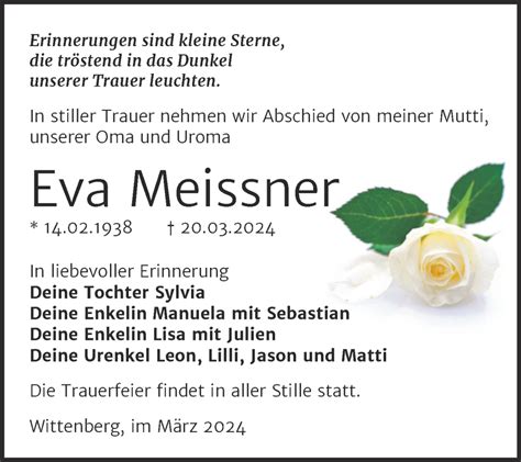 Traueranzeigen Von Eva Meissner Abschied Nehmen De