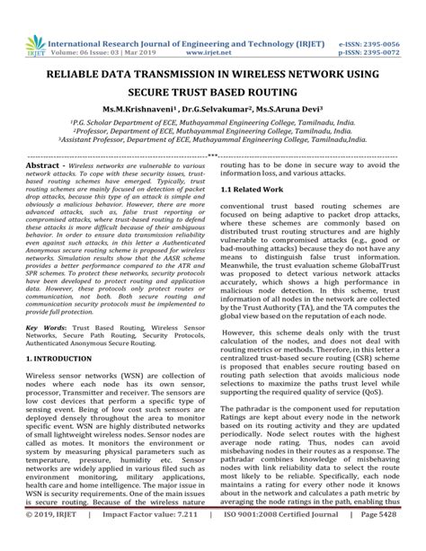 irjet reliable data transmission in wireless network using secure trust based routing