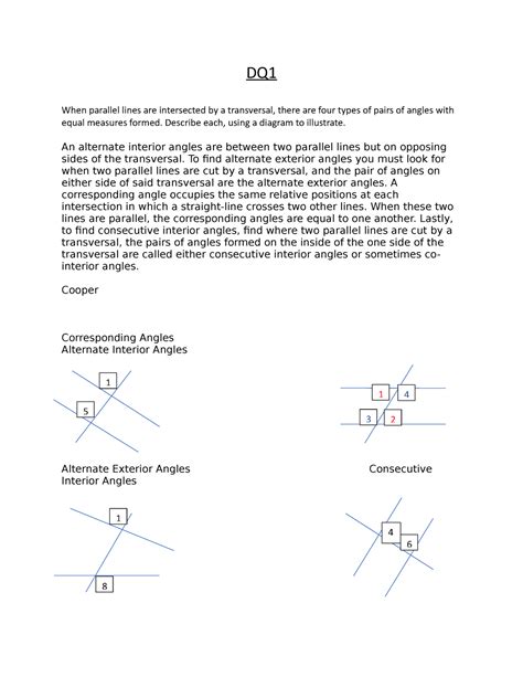 dq2 week 2 dq dq when parallel lines are intersected by a transversal there are four types